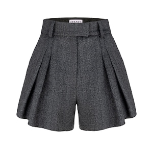 Women's Wool Shorts, High Waisted Shorts, Gray Shorts, Wide Leg Shorts ...