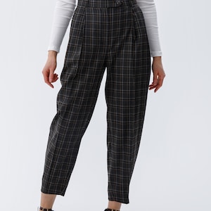 High Waist Plaid Pants Women, Check Pants, Custom Pants, Wool Tapered ...