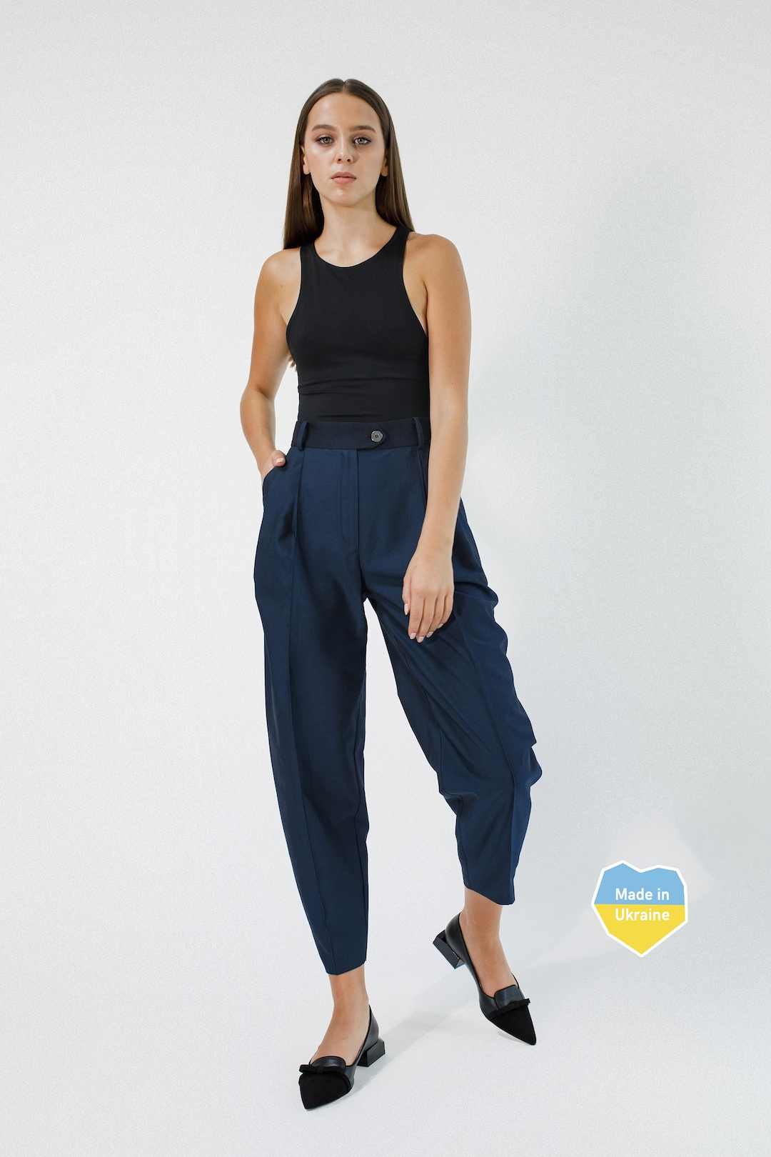 Women's Dark Blue Pleated High Waisted Pants - Etsy