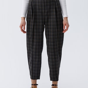 High Waist Plaid Pants Women, Check Pants, Custom Pants, Wool Tapered ...