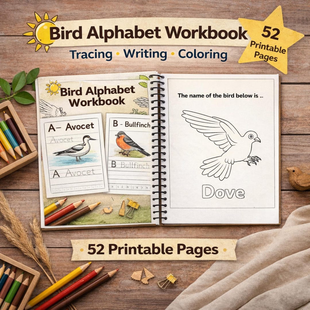 Bird Alphabet Workbook | Tracing, Writing, Coloring - Etsy