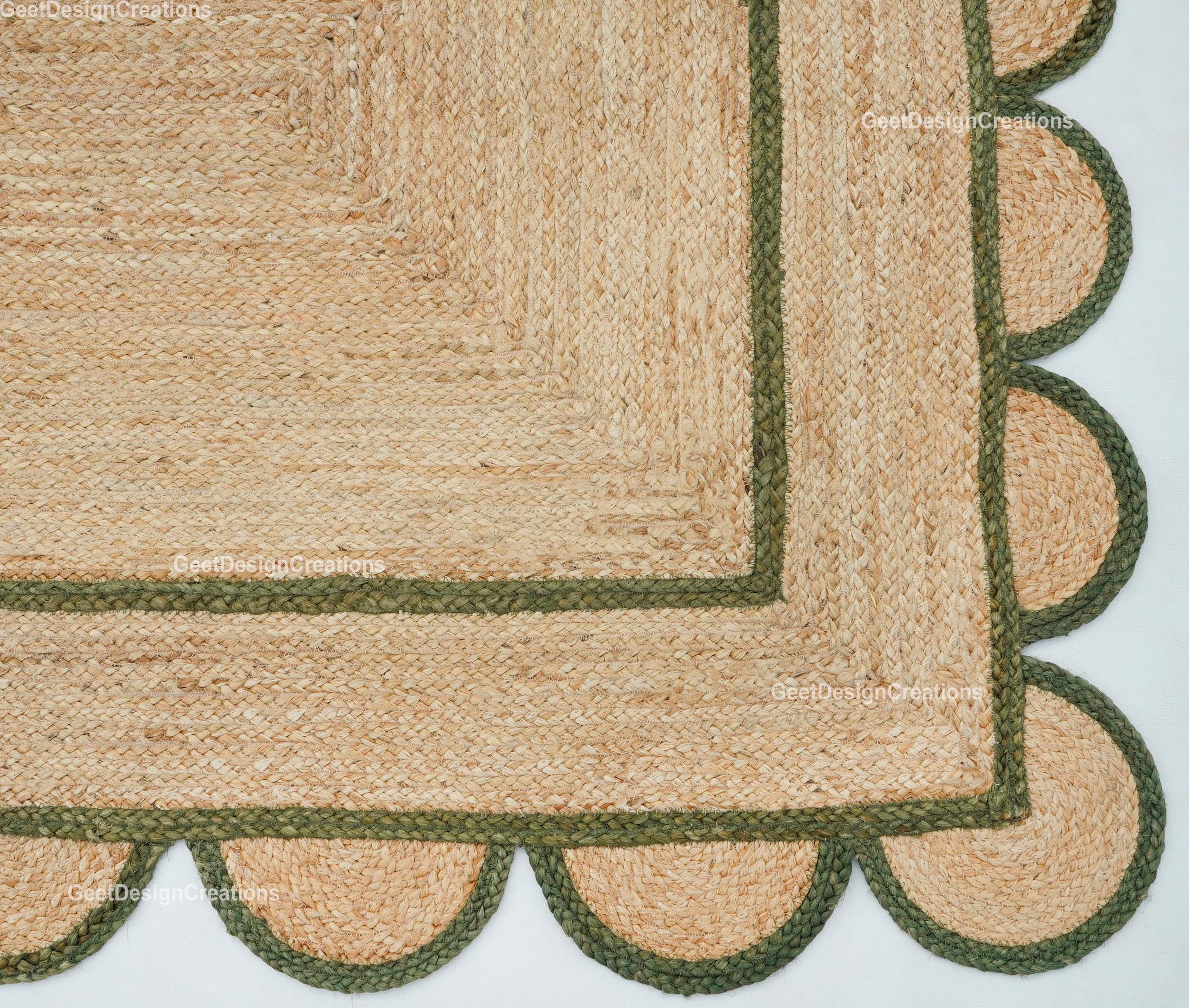 Jute Scalloped Rug, Green Scalloped Rug, Scalloped Edge Rug, Boho ...