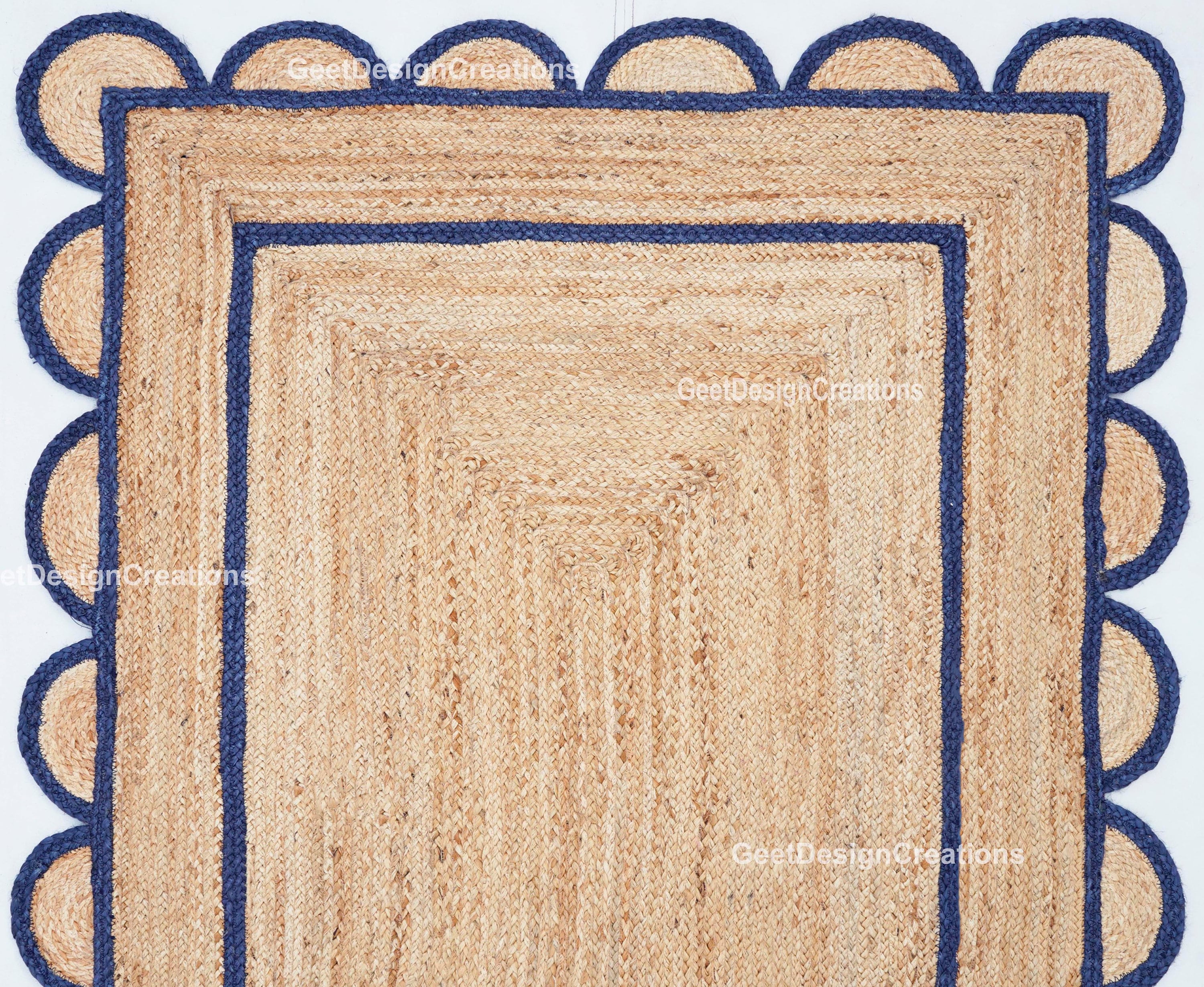Blue Jute Scalloped Rug, Scalloped Rug, Scalloped Edge Rug, Boho ...