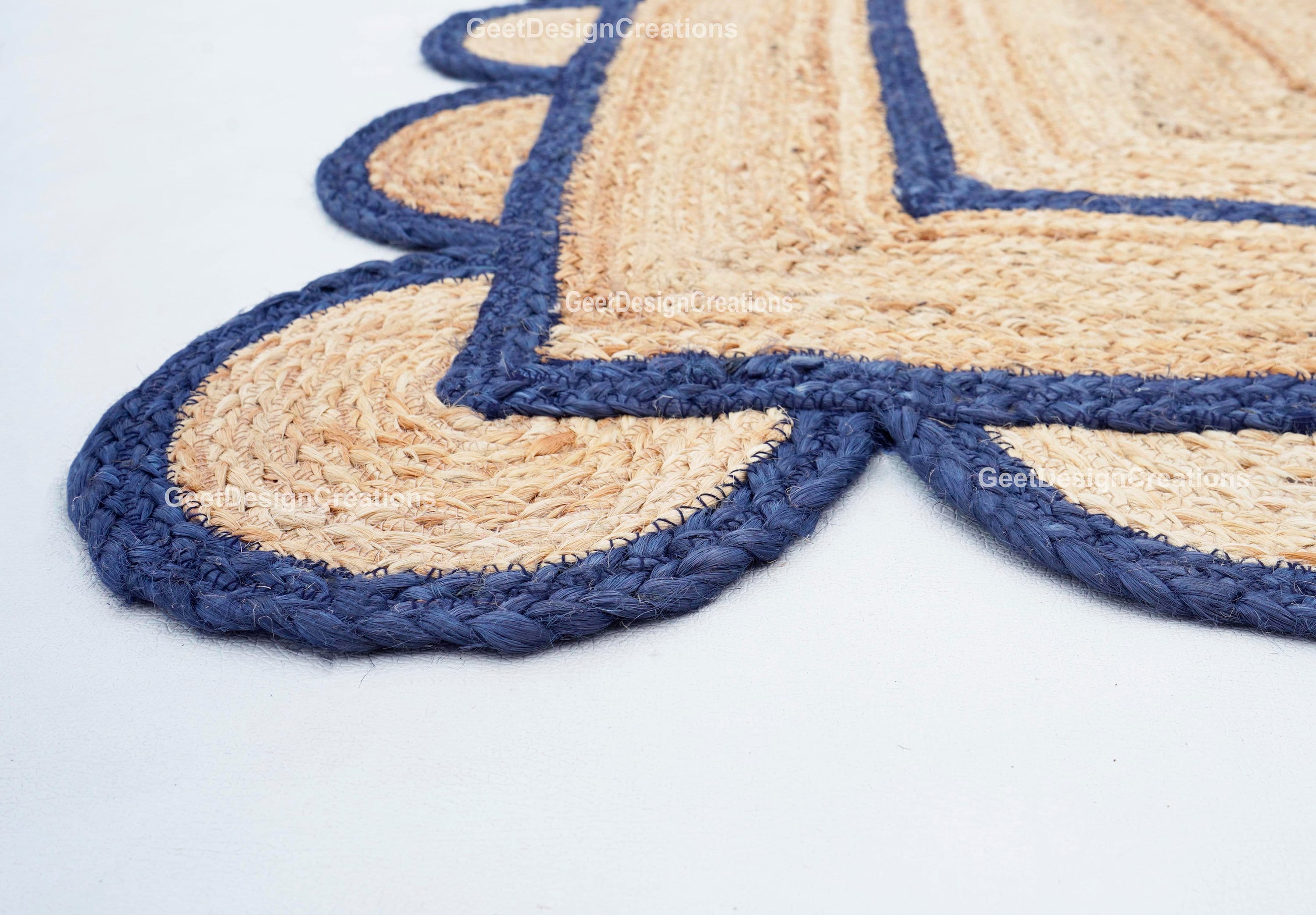 Blue Jute Scalloped Rug, Scalloped Rug, Scalloped Edge Rug, Boho ...