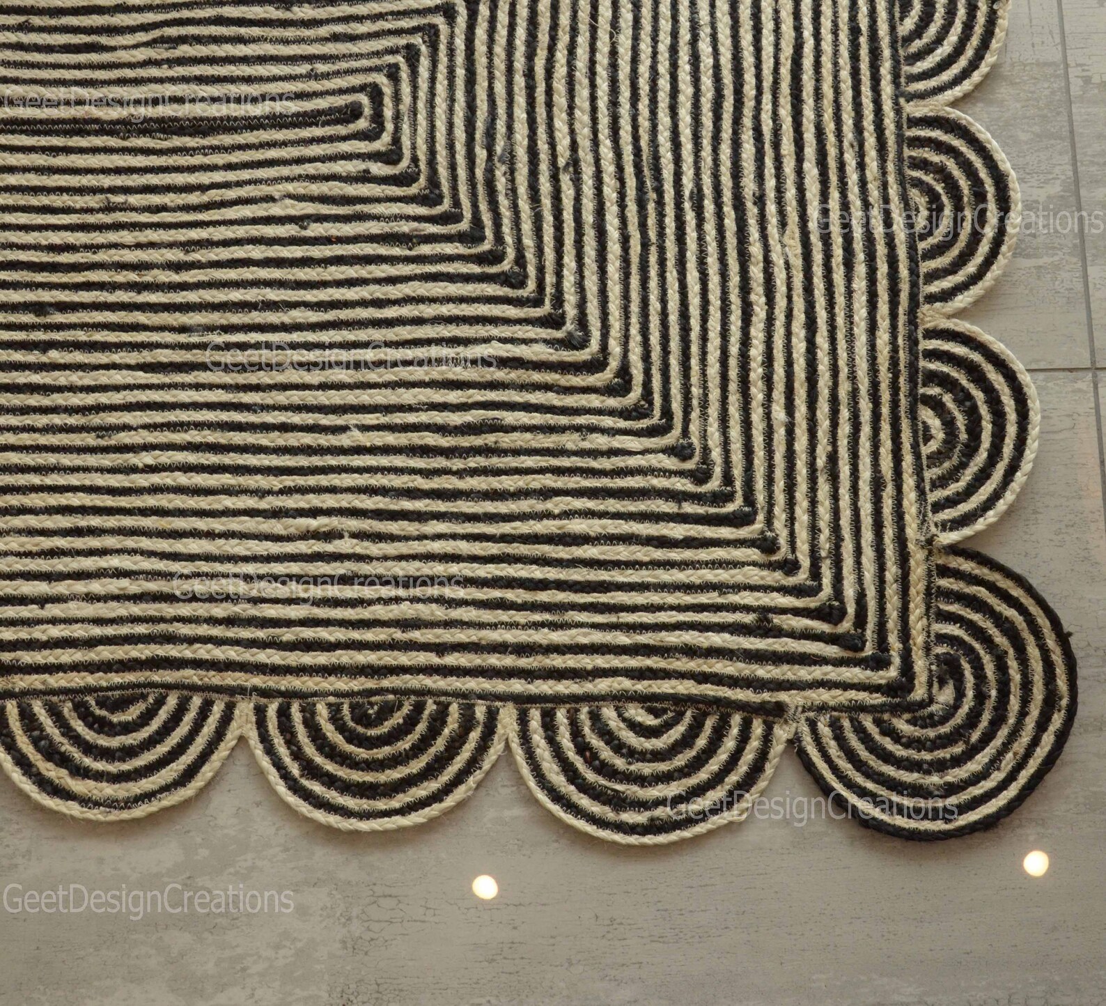 Natural Scalloped Jute Rug, Black & White Scallop Jute Rug, Bohemian ...