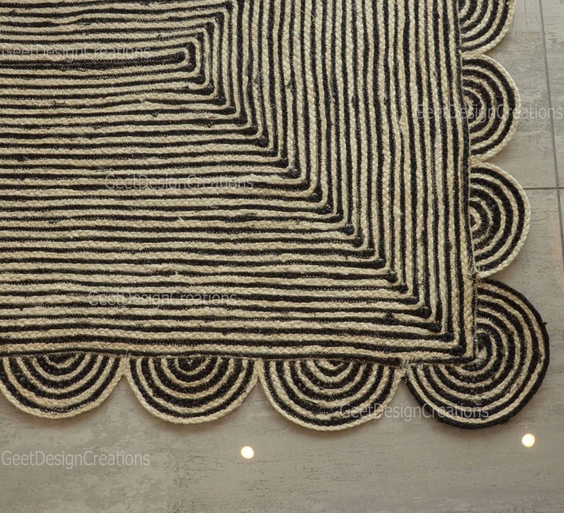 Natural Scalloped Jute Rug, Black & White Scallop Jute Rug, Bohemian ...
