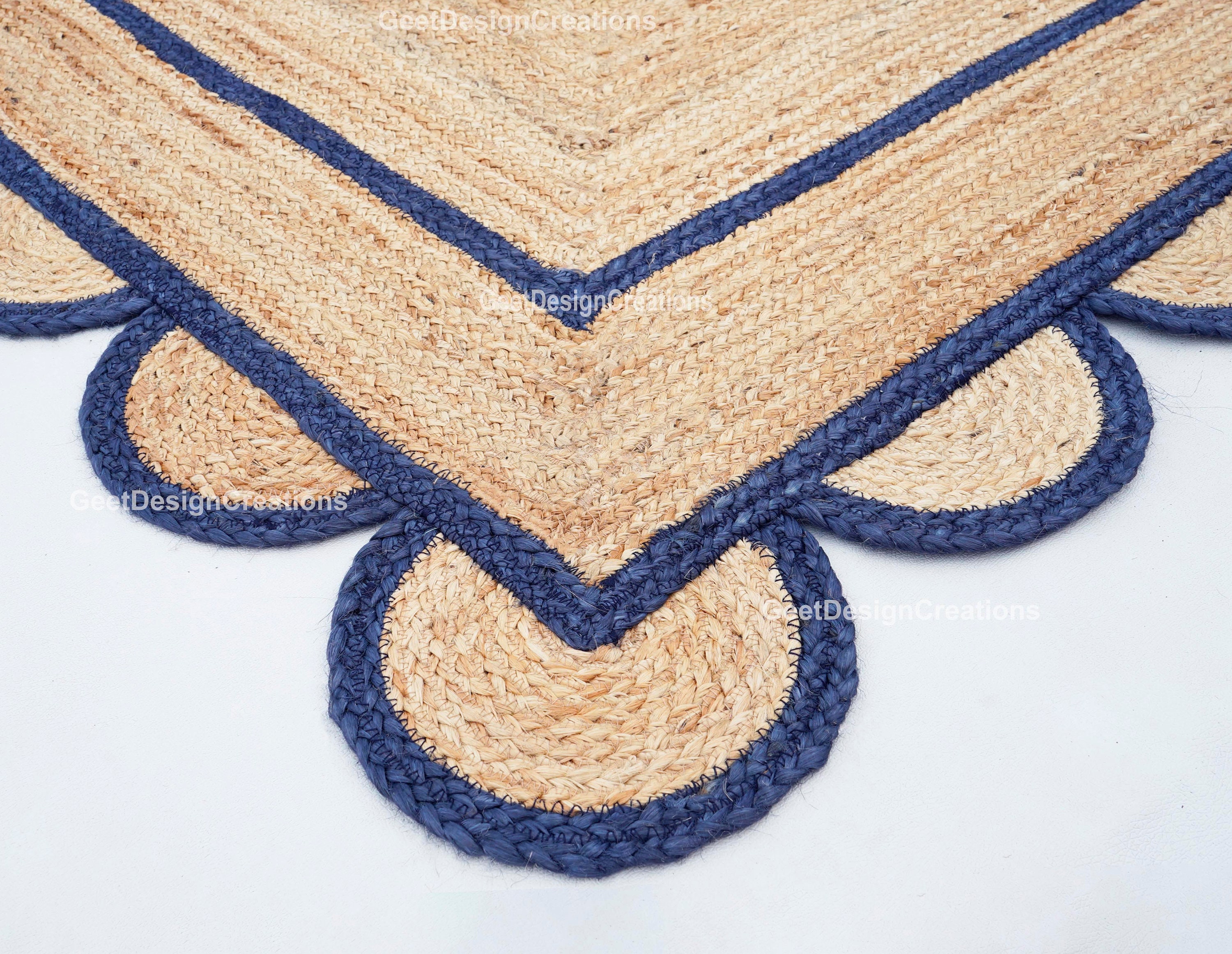 Blue Jute Scalloped Rug, Scalloped Rug, Scalloped Edge Rug, Boho ...