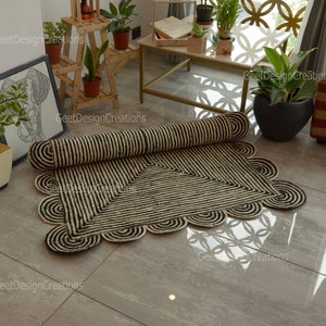 Natural Scalloped Jute Rug, Black & White Scallop Jute Rug, Bohemian ...