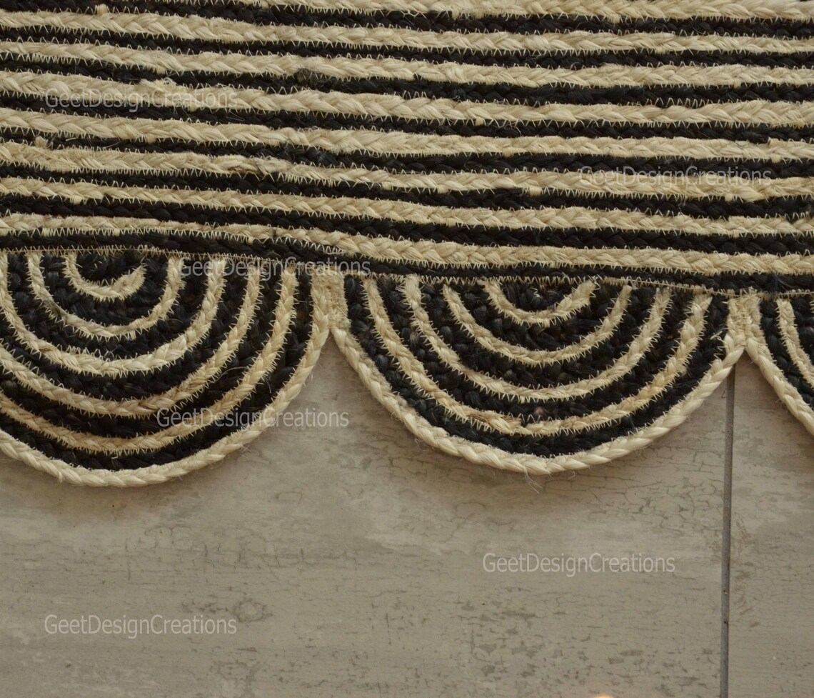 Natural Scalloped Jute Rug, Black & White Scallop Jute Rug, Bohemian ...
