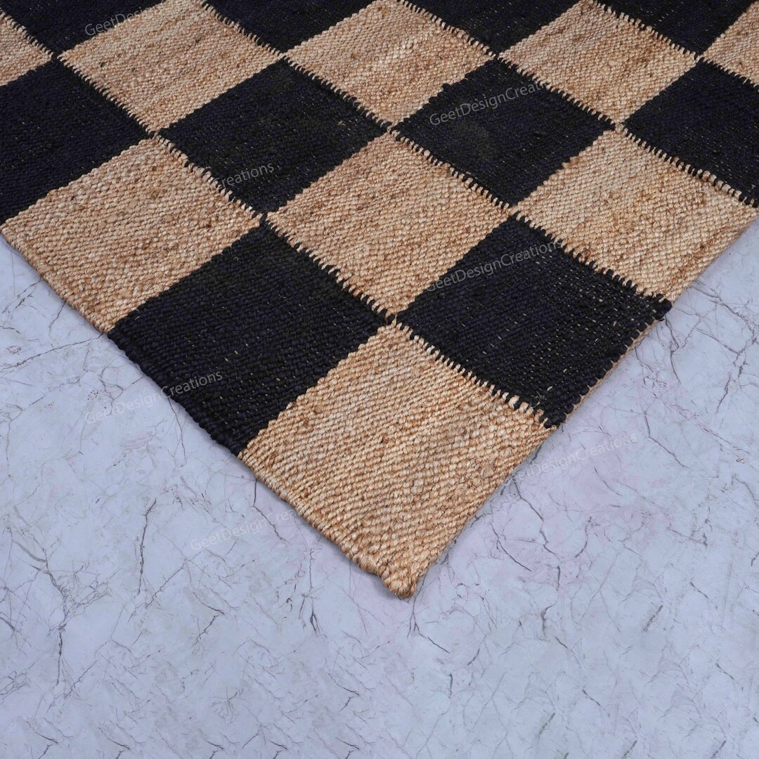Checkered Jute Rug,hallway Runner, Custom Size Jute Rug, Boho Jute Rug ...