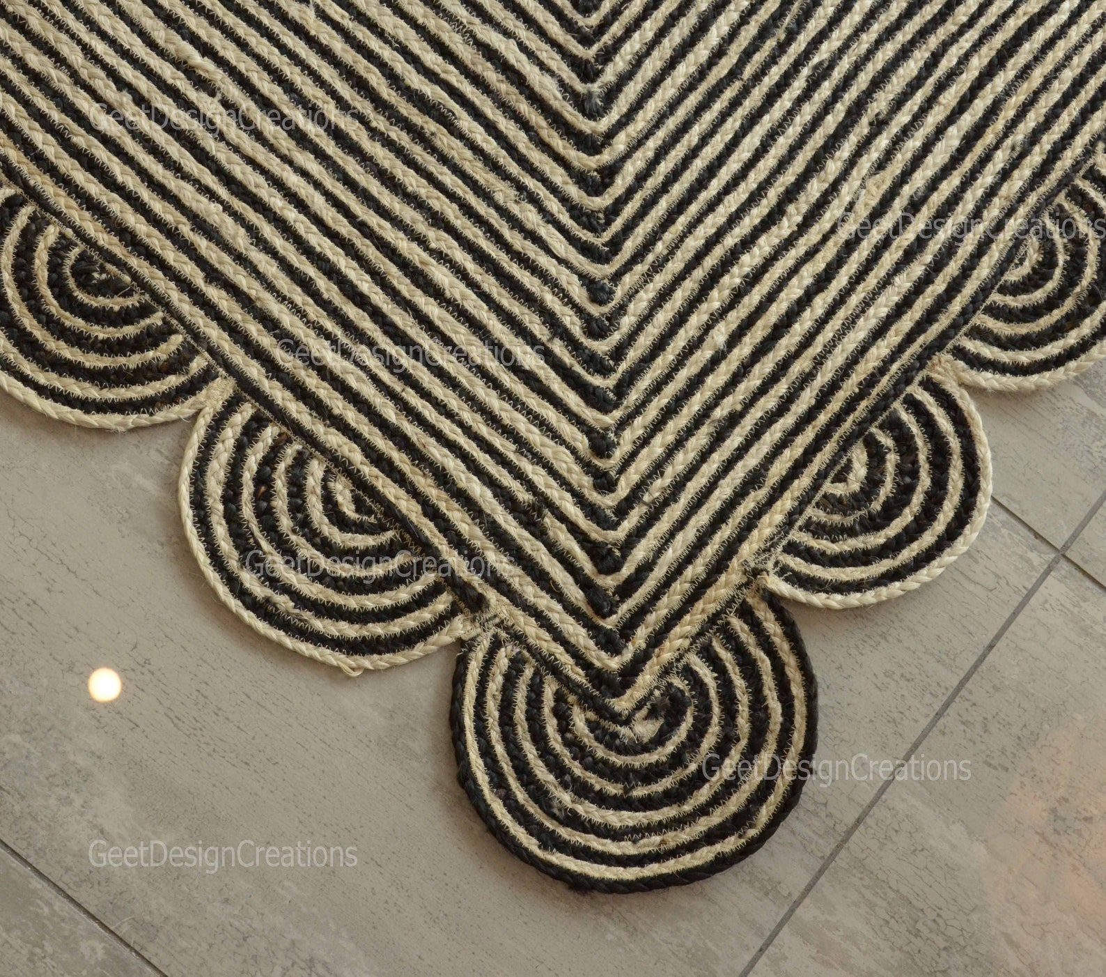 Natural Scalloped Jute Rug, Black & White Scallop Jute Rug, Bohemian ...