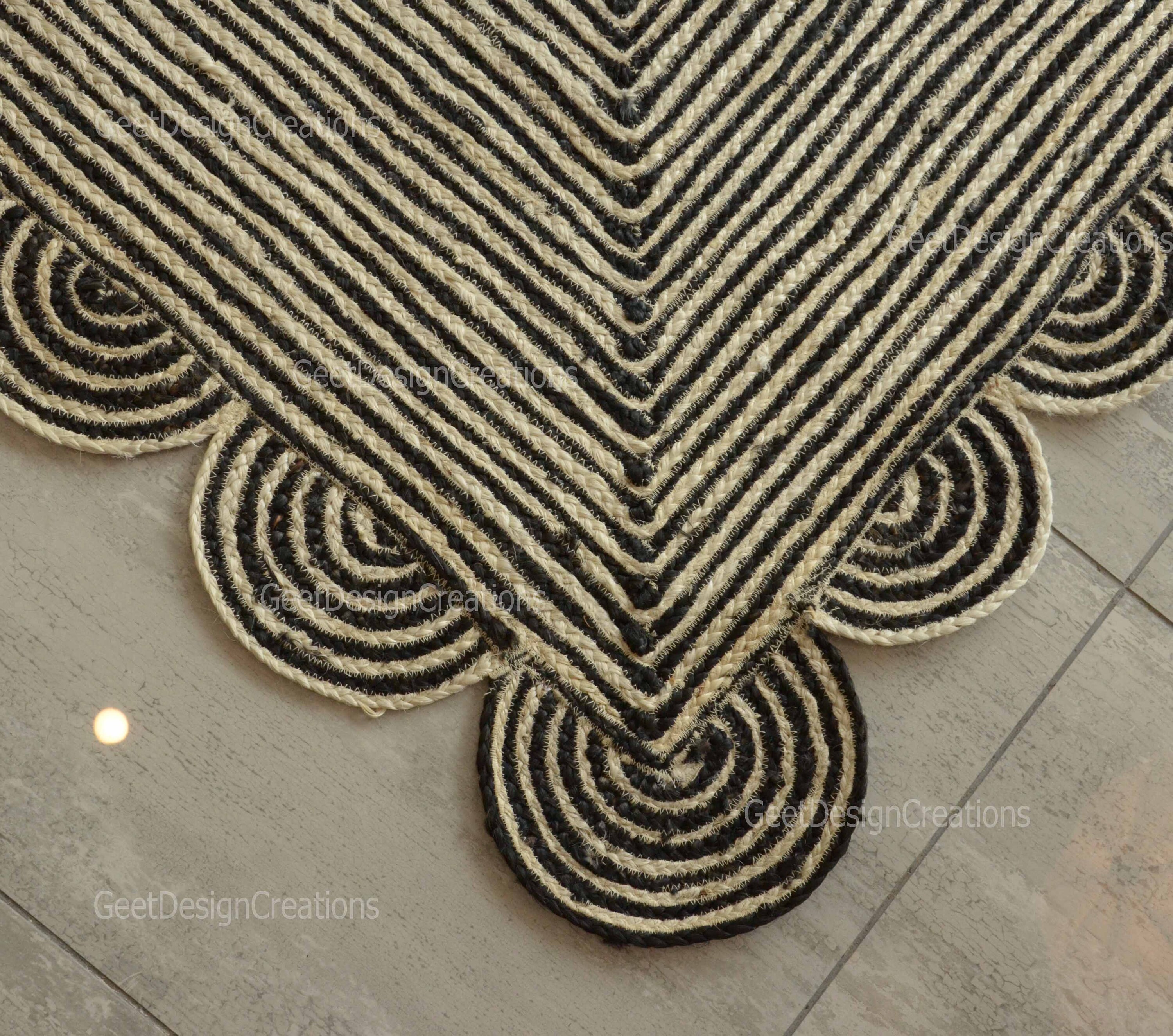 Natural Scalloped Jute Rug, Black & White Scallop Jute Rug, Bohemian ...