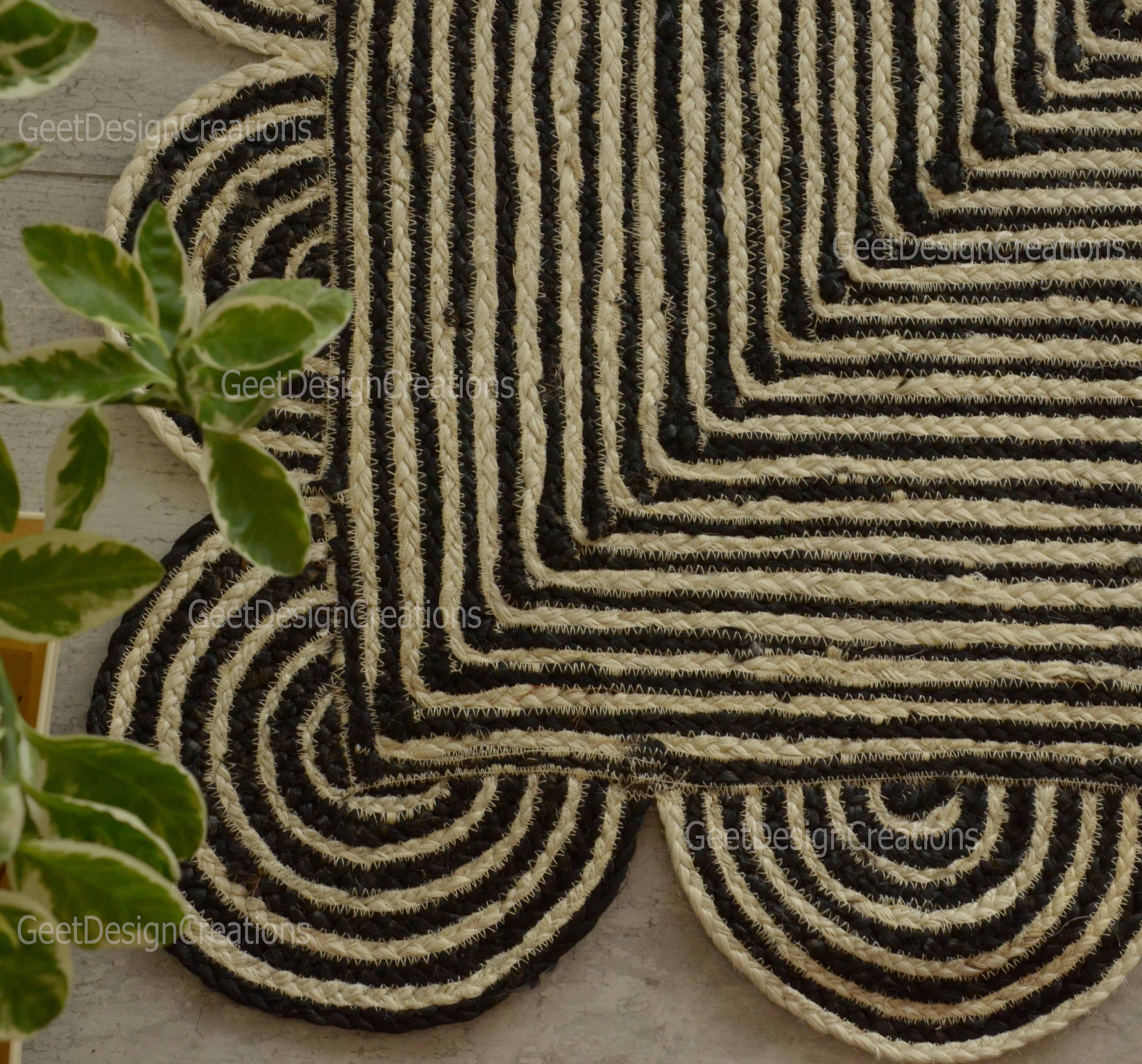 Natural Scalloped Jute Rug, Black & White Scallop Jute Rug, Bohemian ...