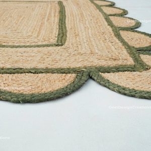 Jute Scalloped Rug, Green Scalloped Rug, Scalloped Edge Rug, Boho ...