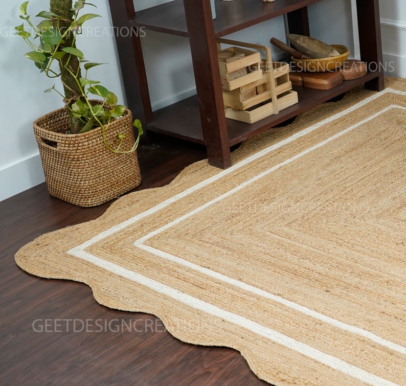 Jute Rug, Rugs, Scalloped Wavy Jute Rug, Wavy Edges Rug, Boho Decor ...