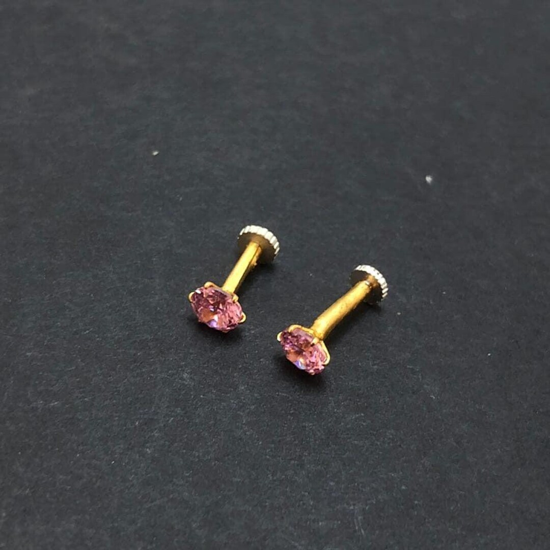 22k Solid Gold Stone Earrings/stone Ear Studs/ Karabu/ Globe Earrings ...
