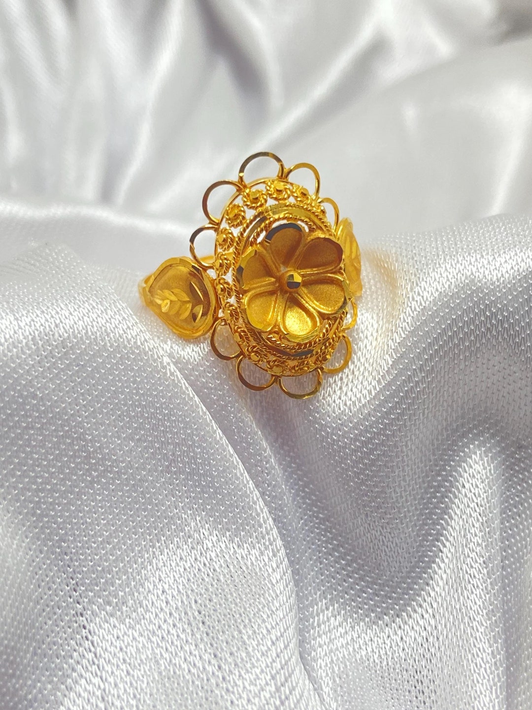 Pure 22kt Solid Gold Flower Ring . Wedding Ring . Handmade Ring Jewelry ...