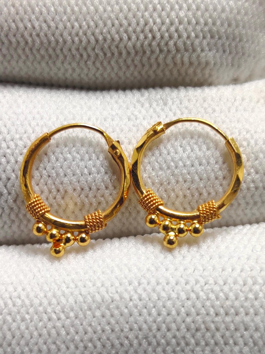 22k Solid Gold Small Hoop Earring. Indian Bali Hoop Handmade Jewelry ...