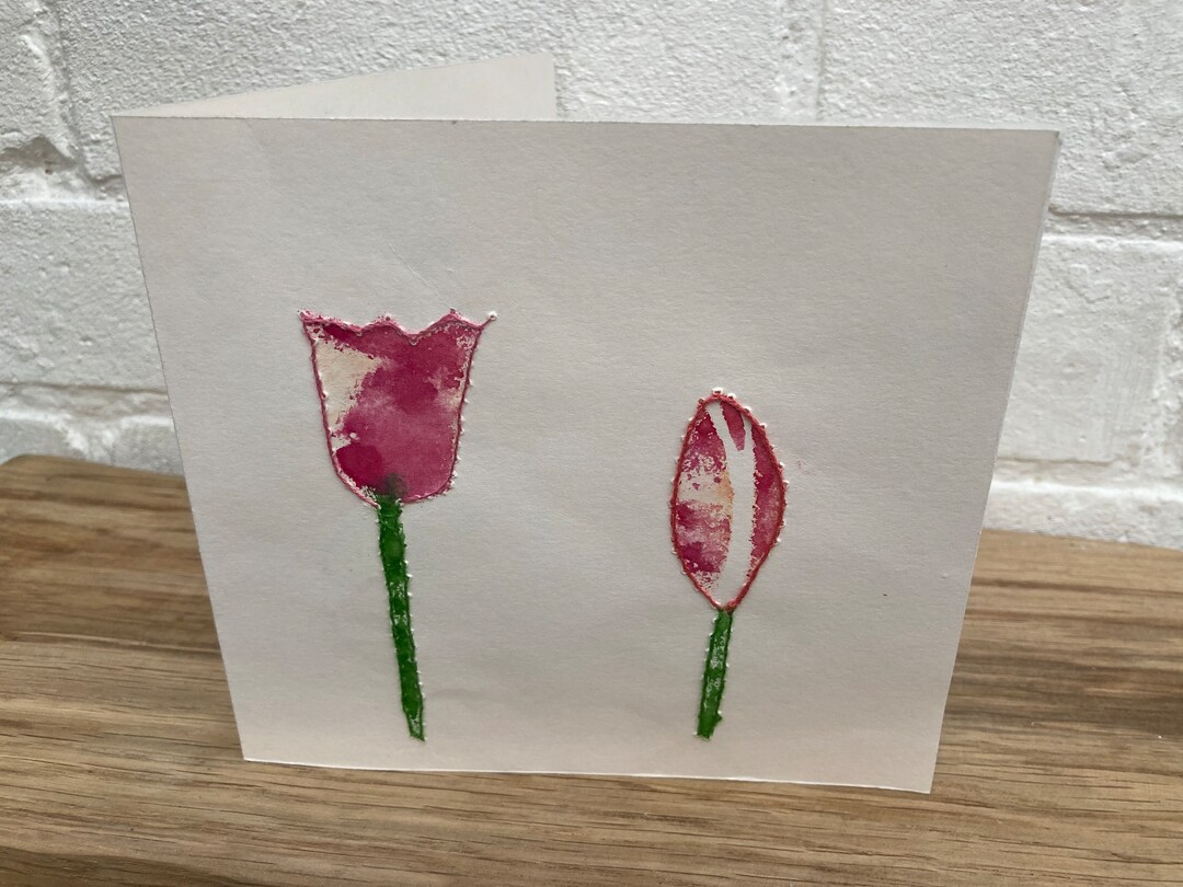 Stencilled Art & Embroidery Card Two Tulips - Etsy