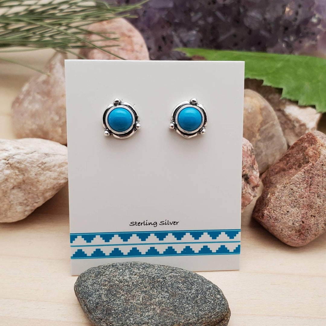925forher Small Turquoise Stud Earrings | Blue Turquoise Post Earrings ...