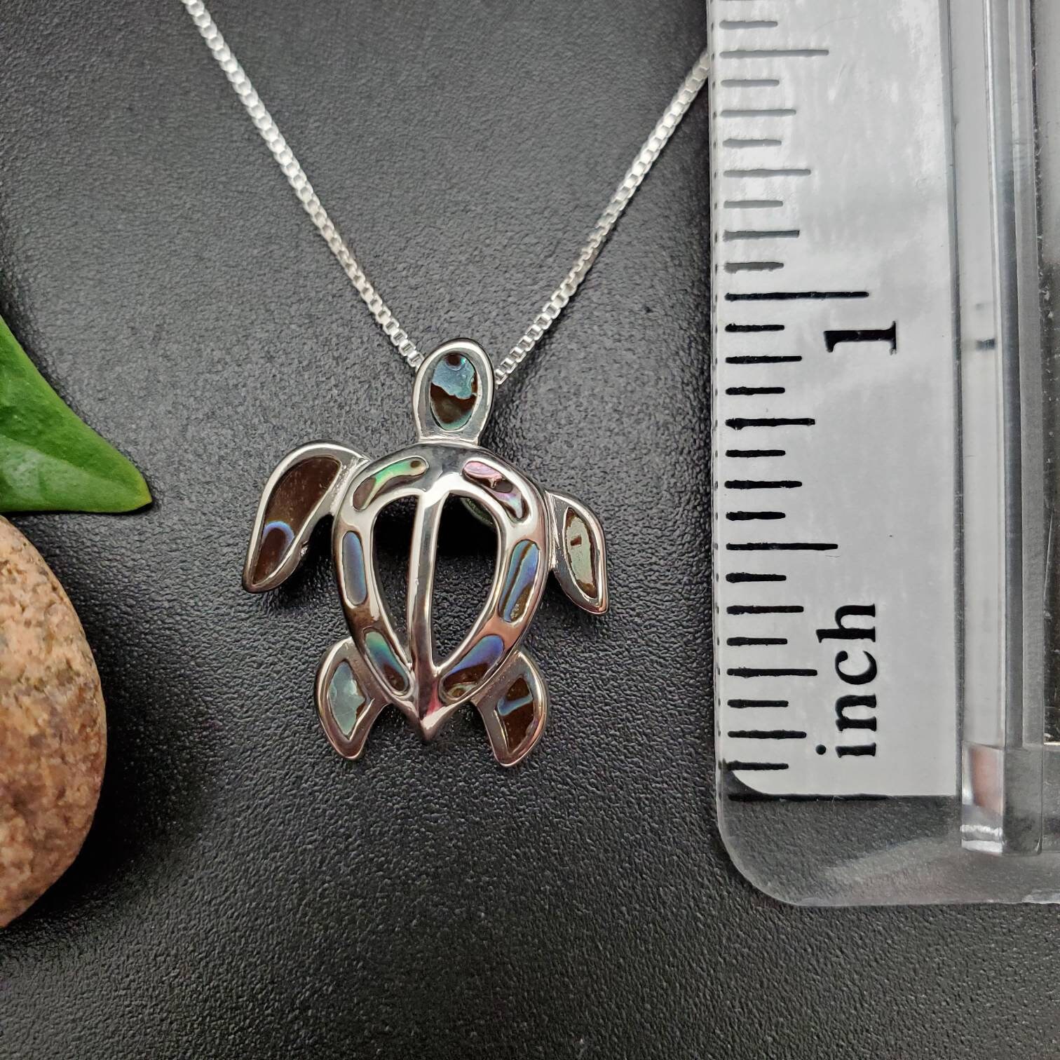 EMV #22 Dainty Abalone Inlay Sea Turtle Necklace Pendant With Silver ...