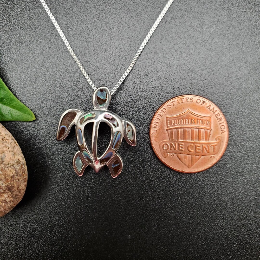 EMV #89 Dainty Abalone Inlay Sea Turtle Necklace Pendant With Silver ...