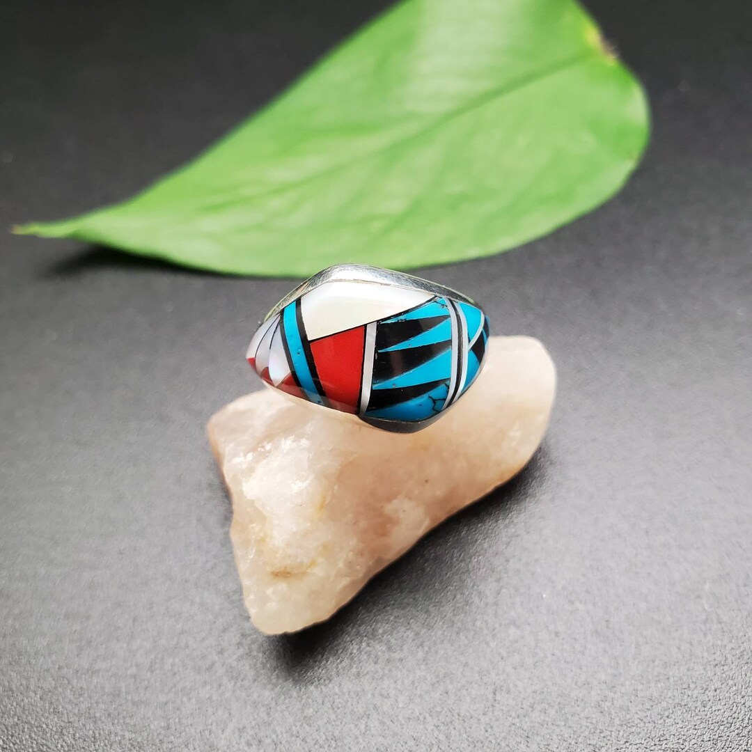 Inlay Ring 475 Lovely Multicolor Inlay Southwest Ring Size 7 1/2 ...