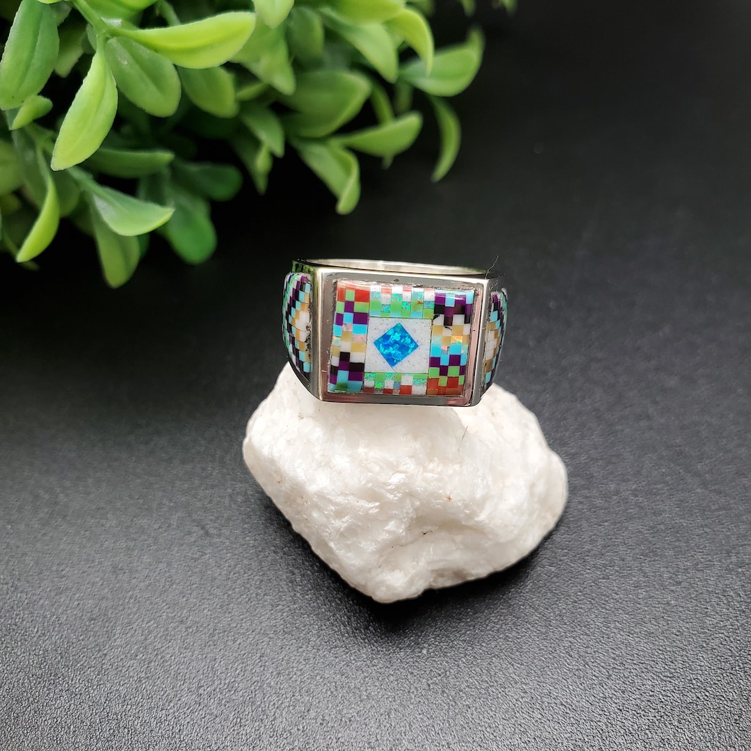 TT #R303 | Lovely Micro Inlay Southwest Ring Size 6 1/2 | Sterling ...
