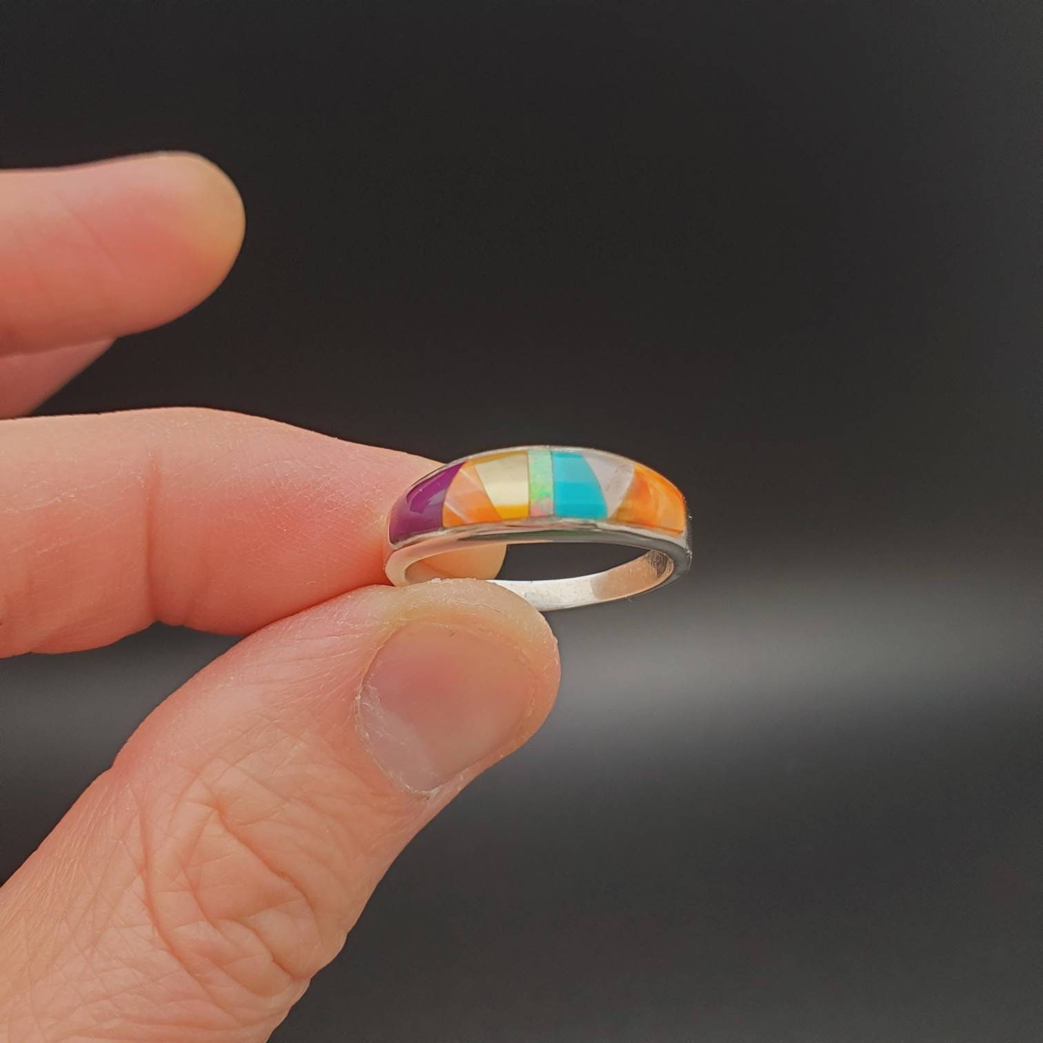 Inlay Ring 444 Lovely Multicolor Inlay Ring Southwest - Etsy