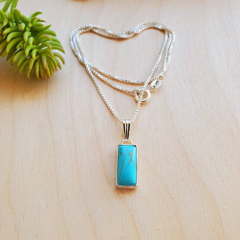 925forher Long Rectangle Turquoise Necklace Pendant With Silver Box ...