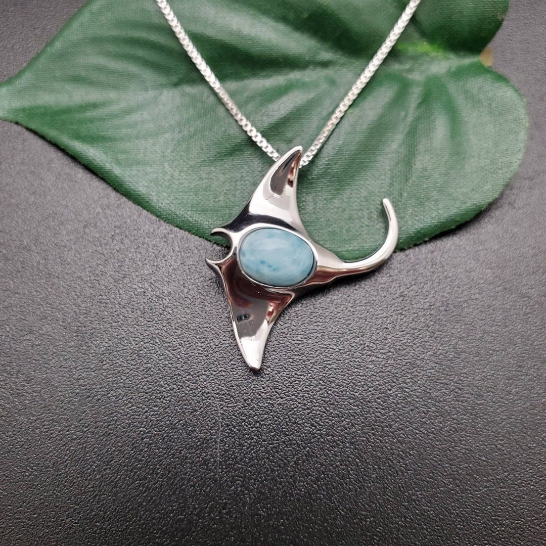 EMV #34 Larimar Stingray Necklace Pendant With Silver Chain | Hawaiian ...