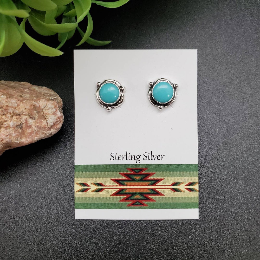925forher 6mm Small Turquoise Concho Stud Earrings | Kingman Turquoise ...