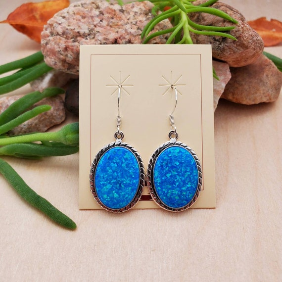 Dark blue opal earrings store