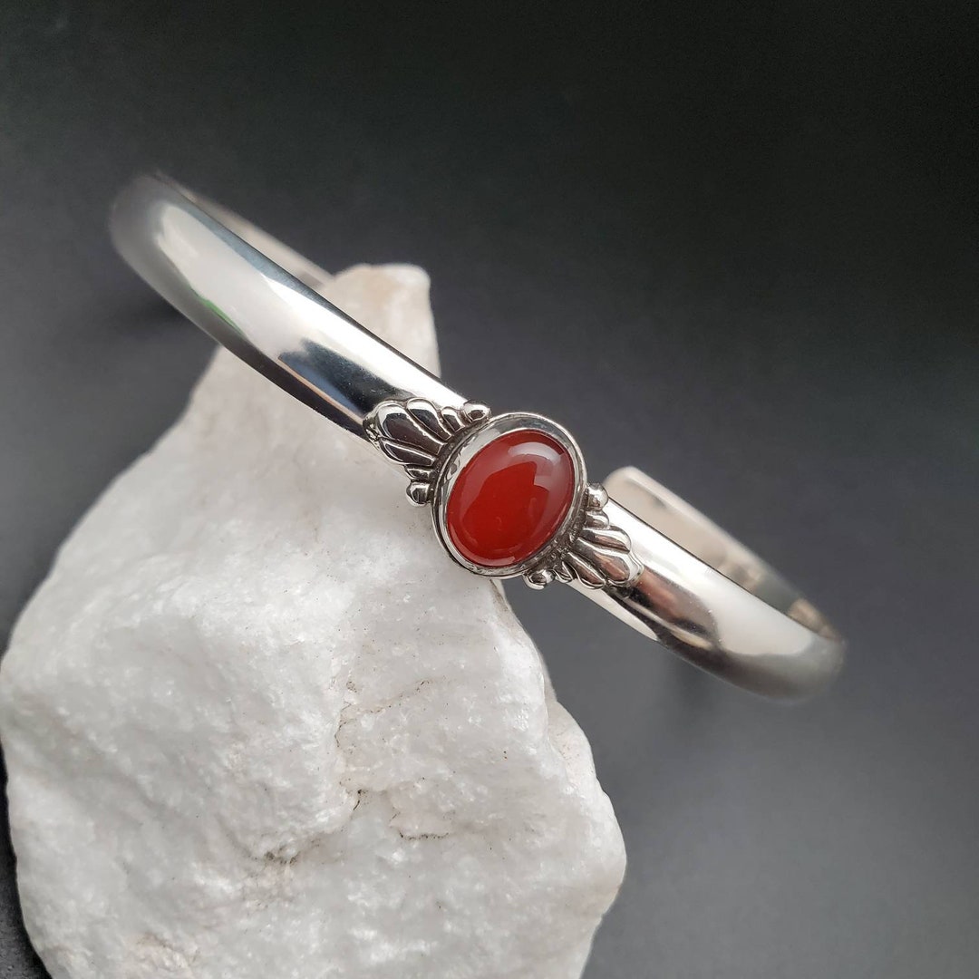 Dainty Carnelian Bangle Bracelet / Healing Carnelian Bracelet Cuff ...