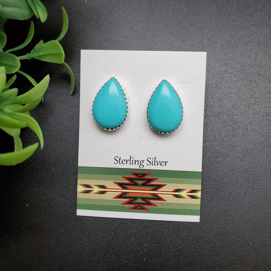 925forher Big Teardrop Turquoise Post Earrings | Kingman Turquoise ...
