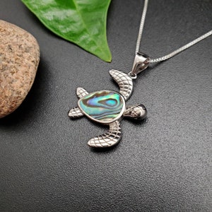EMV #23 Dainty Abalone Inlay Sea Turtle Necklace Pendant With Silver ...