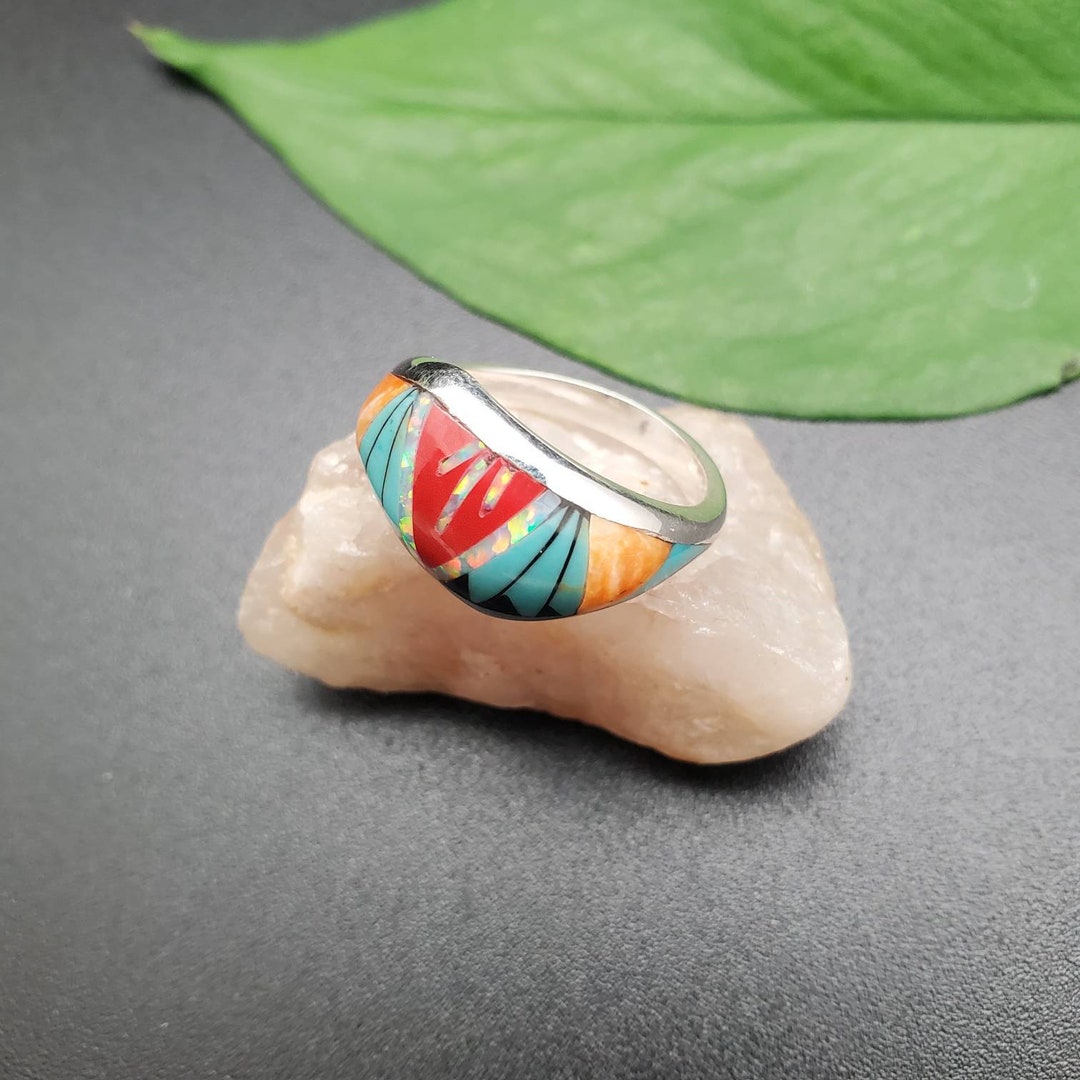 Inlay Ring #460 | Lovely Multicolor Inlay Southwest Ring | Sterling ...
