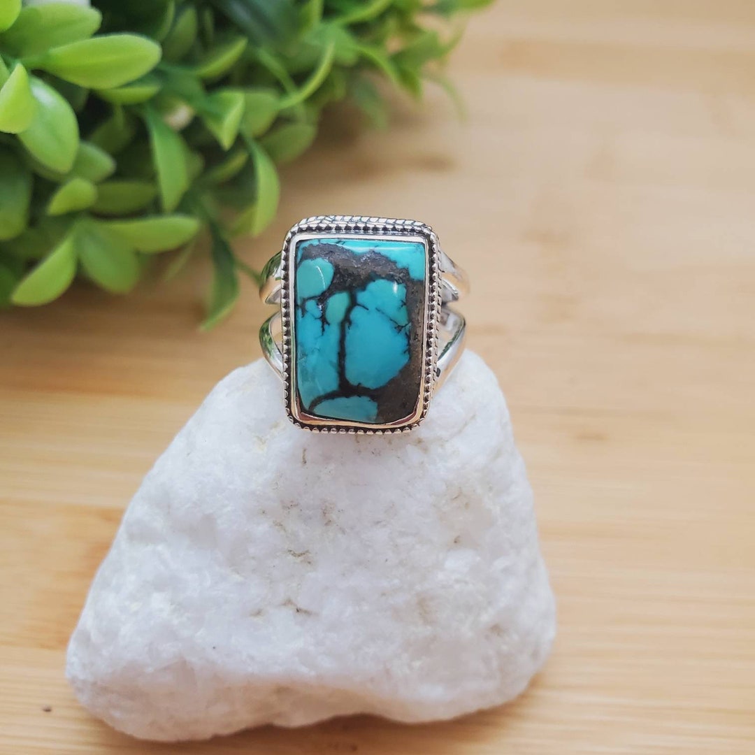 PLNT#244 | Big Turquoise Ring Size 6 US | Sterling Silver Turquoise ...