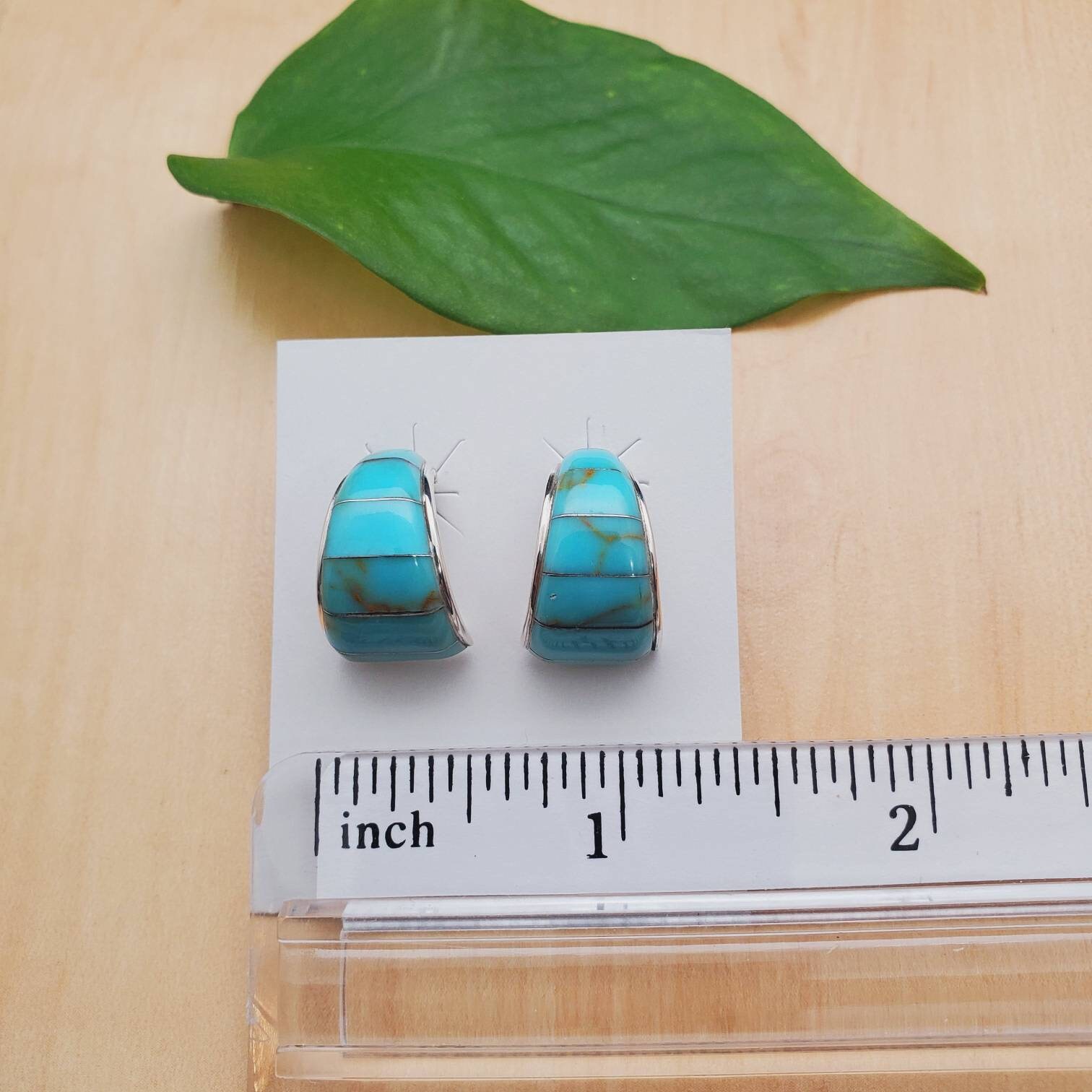 Lovely Turquoise Inlay Hoop Earrings | Kingman Turquoise Inlay Post ...