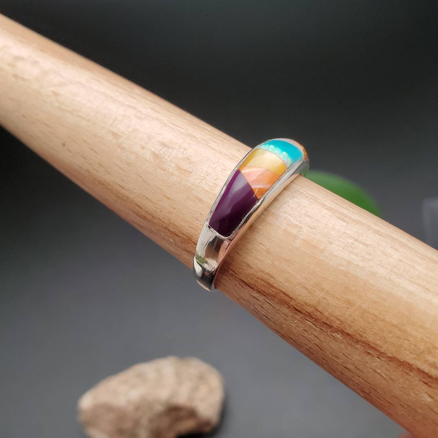Inlay Ring 444 Lovely Multicolor Inlay Ring Southwest - Etsy