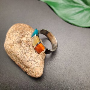 UH#98 Multicolor Inlay Ring Size 6 1/2 | Dainty Colors Inlay Ring | Sterling Silver Inlay Ring ...
