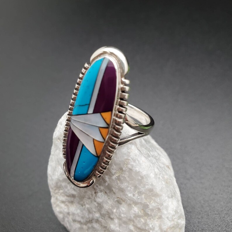 Inlay Ring 488 Lovely Multicolor Inlay Southwest Ring Size - Etsy
