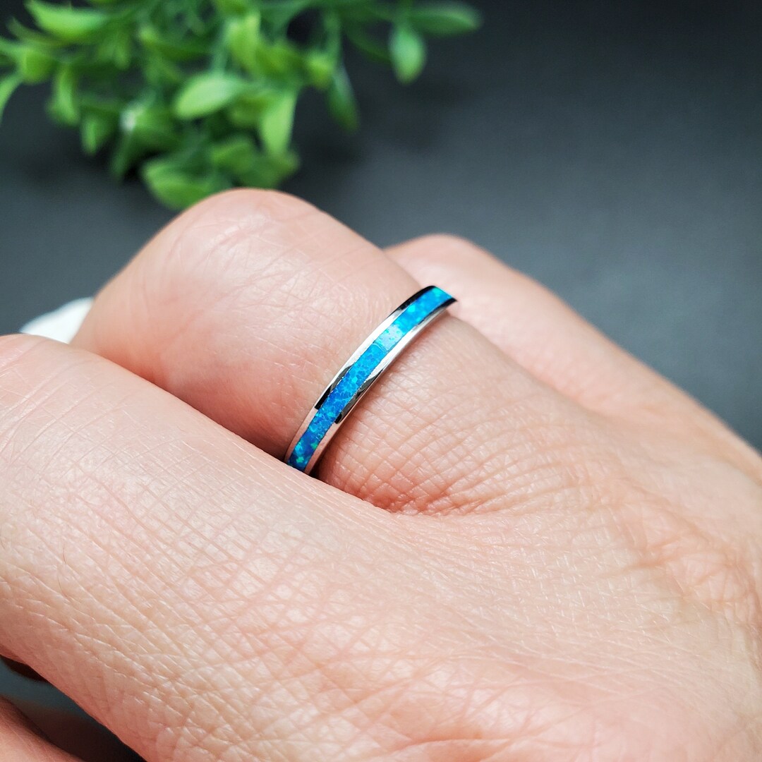 TULU #133R | Sterling Silver Opal Inlay Ring | Full Inlay Ring Band ...