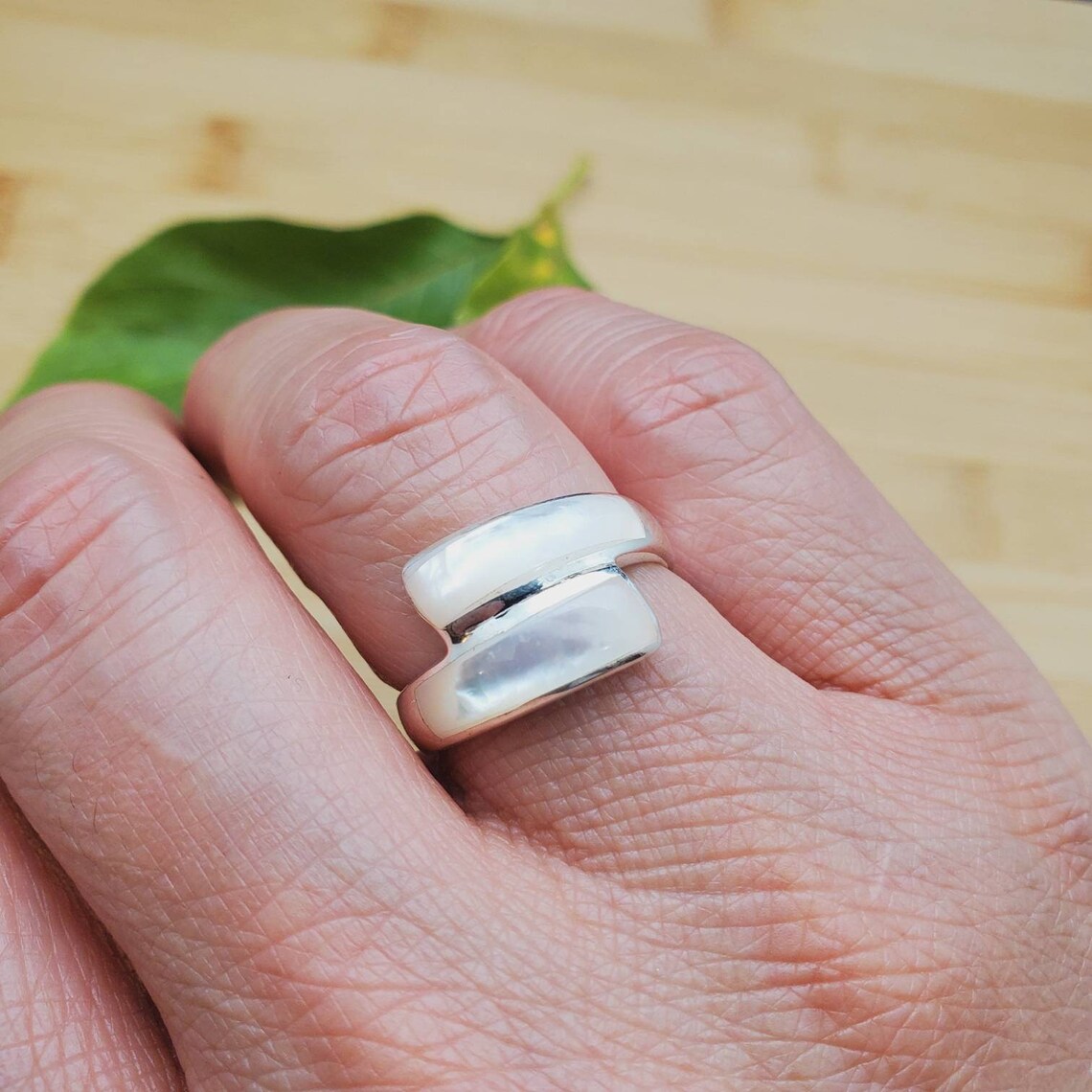 925forher White Mother of Pearl Inlay Ring | Sterling Silver White ...