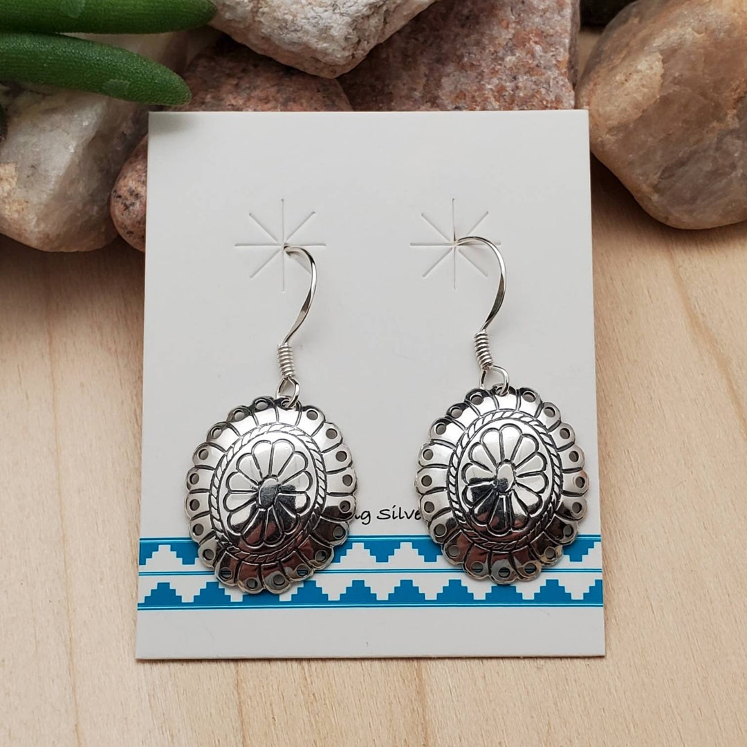 Unique Sterling Silver Concho Earrings | Silver Stamping Concho Dangle ...
