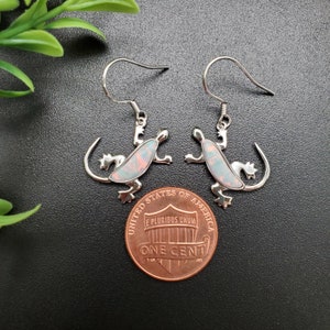 EMV #120 | White Opal Lizard Earrings | White Opal Gecko Dangle ...