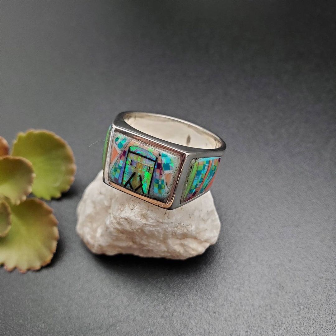 TT R307 Lovely Micro Inlay Southwest Ring Size 9 1/2 Sterling Silver ...