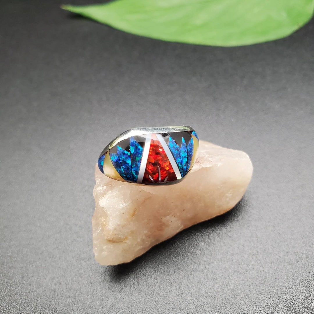 Inlay Ring #468 | Lovely Multicolor Inlay Southwest Ring Size 5 1/2 ...