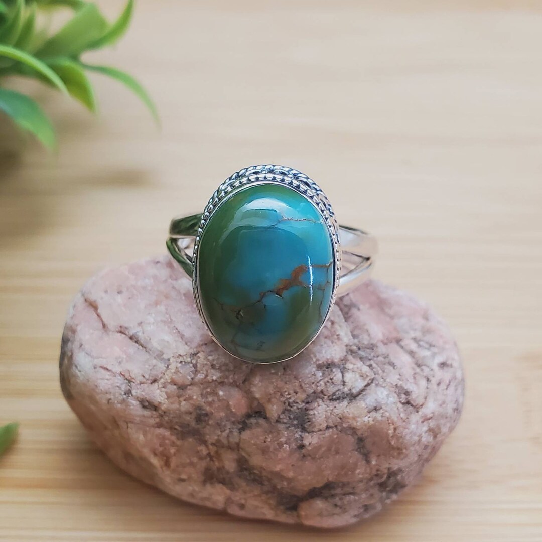 PLNT#215 | Big Turquoise Ring Size 8 | Sterling Silver Turquoise Ring ...