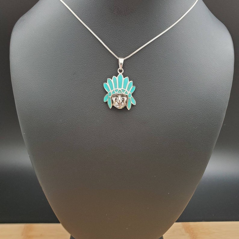 Native American Indian Chief Head Necklace Pendant With Silver - Etsy